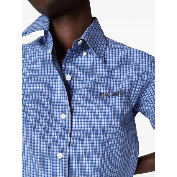 Miu Miu Check Pattern Shirt With Embroidered Logo