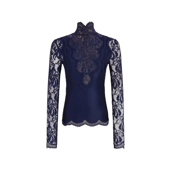 Rabanne Lace Panel High Neck Top - Blue