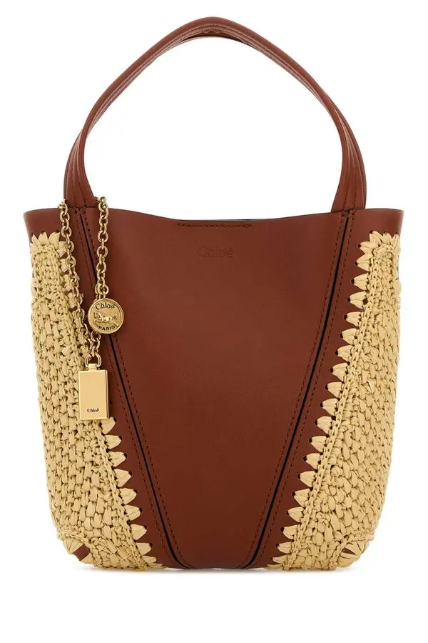 Chloé Two-tone Leather And Raffia Bucket Bag - Multicolor