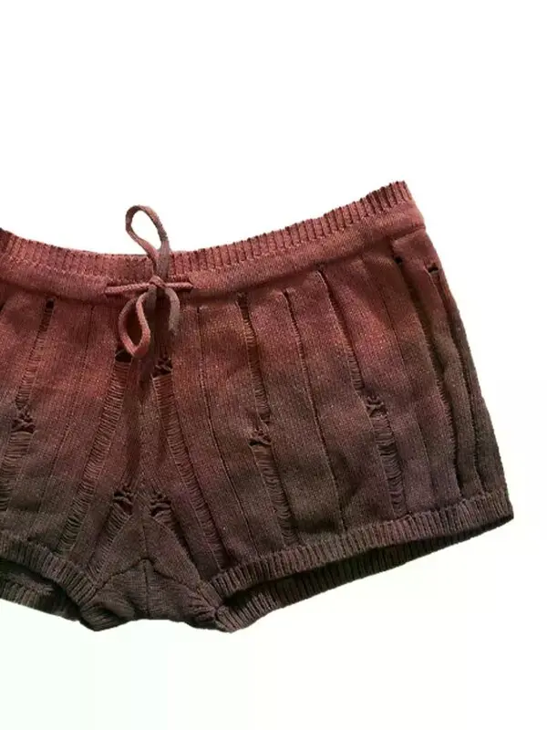 LESLIE AMON Distressed Ombré Knit Mini Shorts