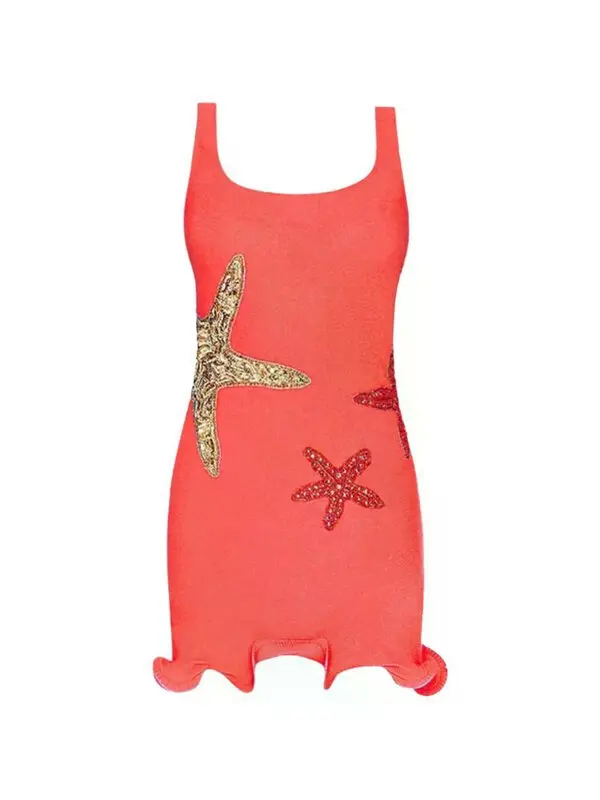 LESLIE AMON Embellished Ruffled Mini Dress - Red