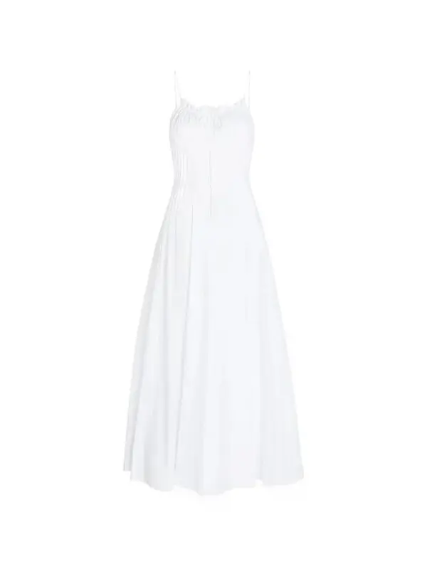 Staud Margi Ruffled Pleated Midi Dress - White