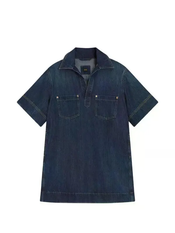 BOSS Denim V-neck Dress With Chest Pockets
