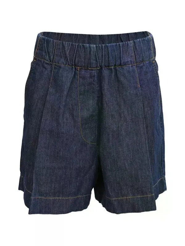 Dries Van Noten Cotton Denim Pleated Shorts - Blue