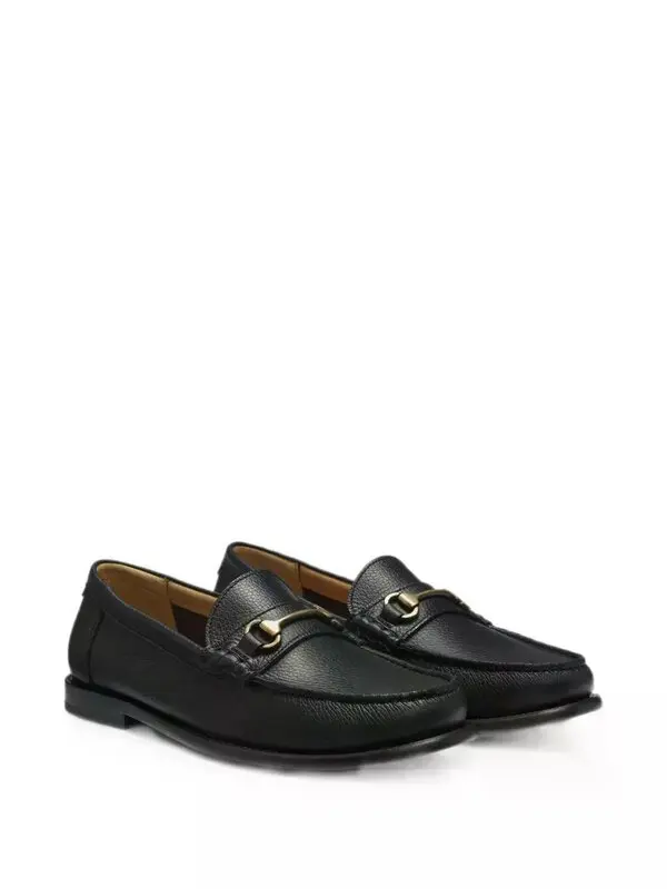 BOSS Grained-leather Boat Shoes With Bit Detail - Black