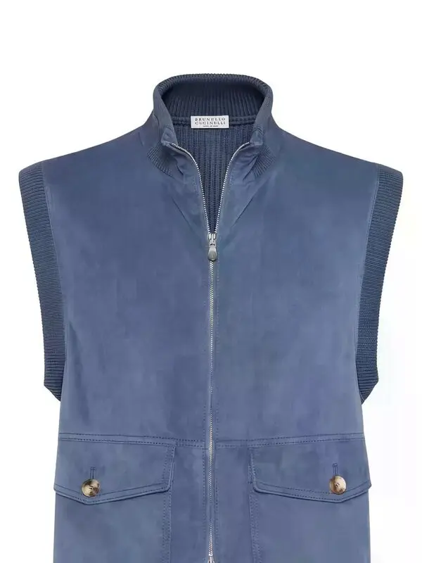 Brunello Cucinelli Suede Ribbed-trim Gilet