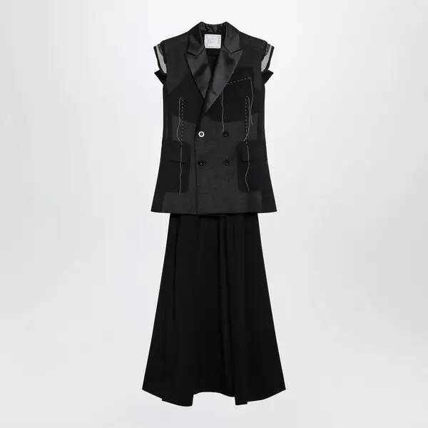 Sacai Wool Blend Organza Vest - Black