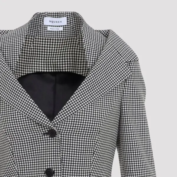 Alexander McQueen Off-the-shoulder Gingham Check Jacket With Harness Detail - Black