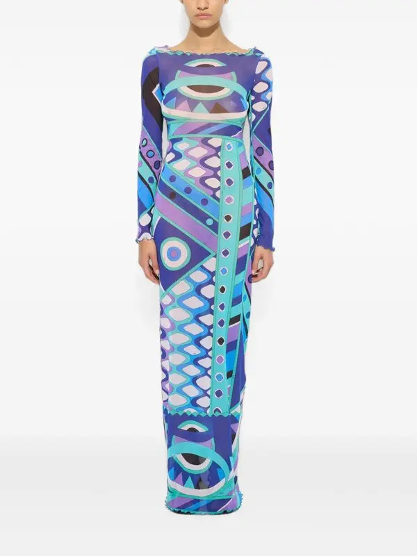 Emilio Pucci Printed Tulle Long Dress