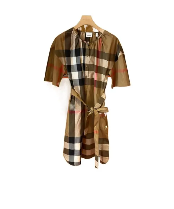 Burberry Checked Midi Shirt Dress - Brown