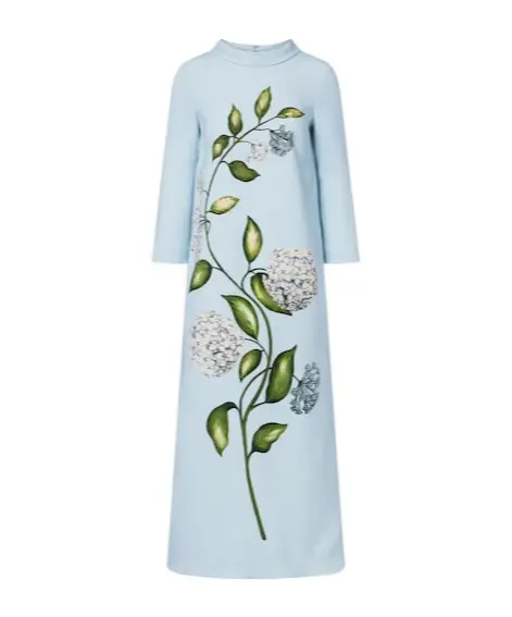 Oscar De La Renta Porcelain Flower Wool-blend Kaftan - Blue