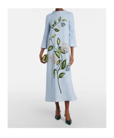 Oscar De La Renta Porcelain Flower Wool-blend Kaftan