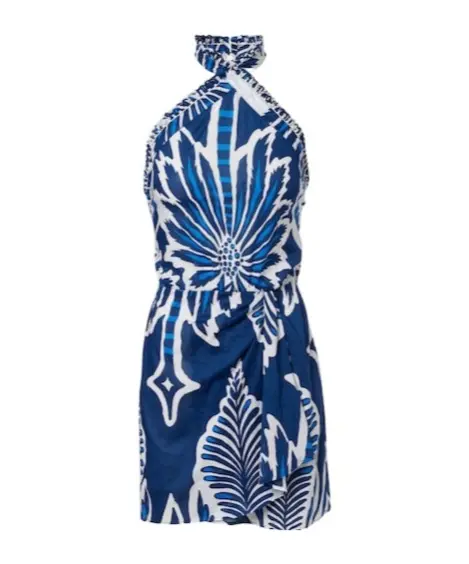 Poupette St Barth Manon Floral Halterneck Cotton Minidress - Blue