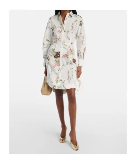 Erdem Floral Cotton Poplin Mini Shirt Dress - White