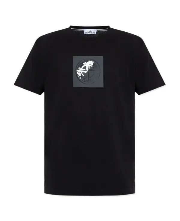 Stone Island Compass-print Cotton T-shirt - Black