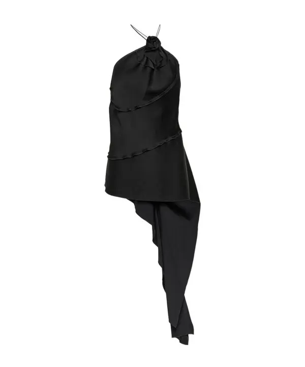 Victoria Beckham Floral Appliquéd Draped Satin Top - Black