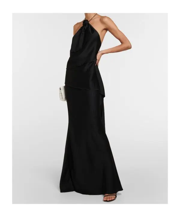 Victoria Beckham Floral Appliquéd Draped Satin Top