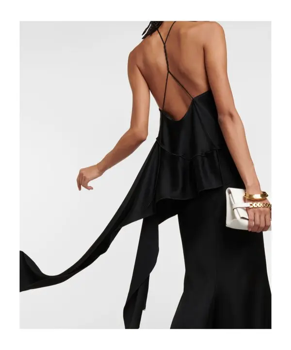Victoria Beckham Floral Appliquéd Draped Satin Top