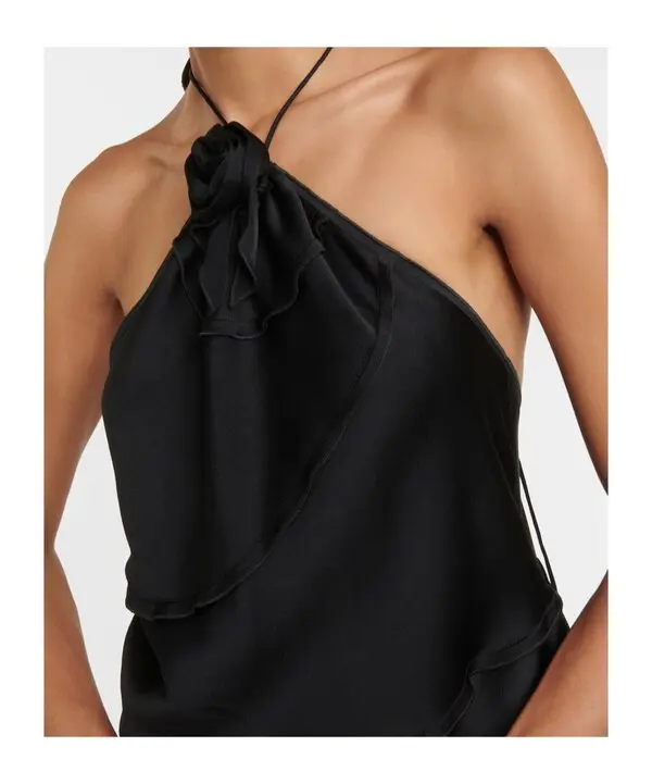 Victoria Beckham Floral Appliquéd Draped Satin Top