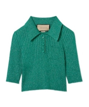 Gucci Ribbed Lamé Cropped Polo Shirt - Green