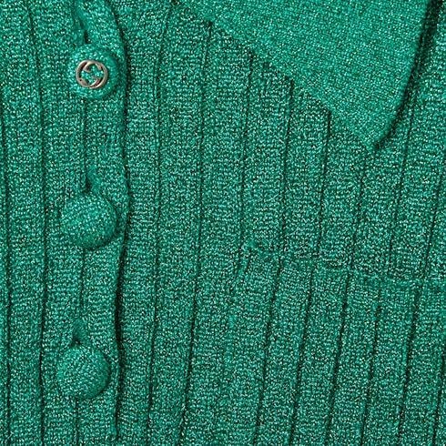 Gucci Ribbed Lamé Cropped Polo Shirt