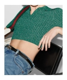 Gucci Ribbed Lamé Cropped Polo Shirt