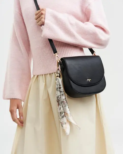FABLE ENGLAND Beth Saddle Crossbody Purse - Black