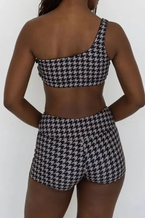 Geode Swimwear Bristol Bikini Top Houndstooth Print, One Shoulder