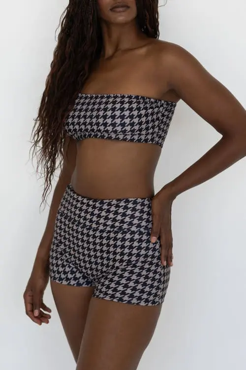 Geode Swimwear Bristol Bikini Top Houndstooth Print, One Shoulder