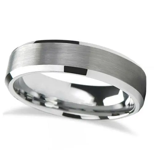 ALLUREZ 7mm Brushed Center Beveled Wedding Band - Tungsten