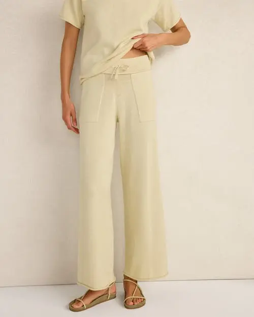 HAVEN WELL WITHIN Cotton Knit Wide Leg Pants - Celery Leaf