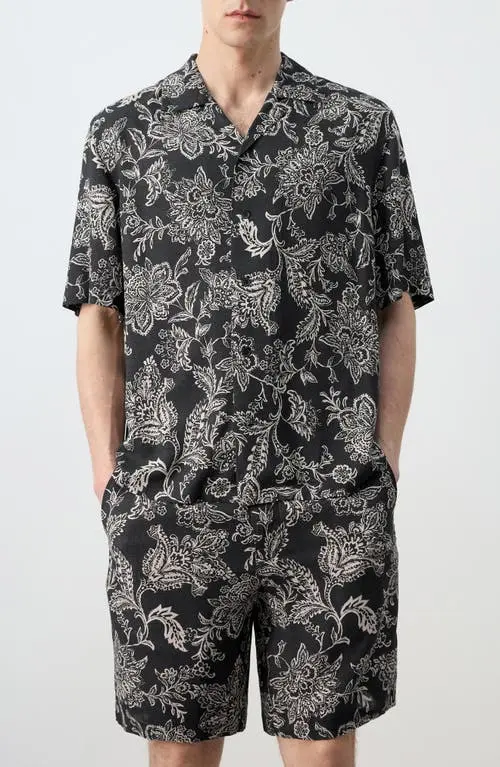 Mango Floral Print Camp Shirt