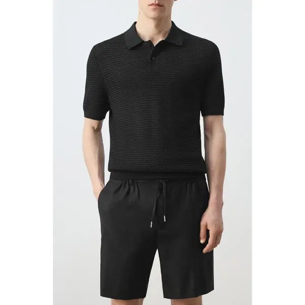 Mango Structured Polo Shirt - Black