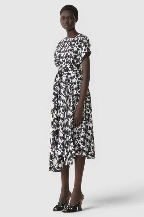 LANVIN Printed Silk Draped Dress