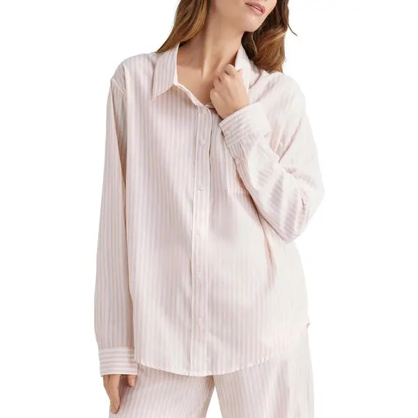 Tommy John Stripe Woven Button-up Sleep Shirt - Pink