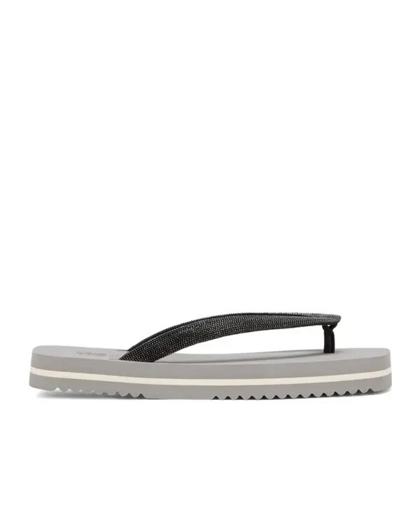 Brunello Cucinelli Embellished Thong Sandals With Chain Detail - Gray