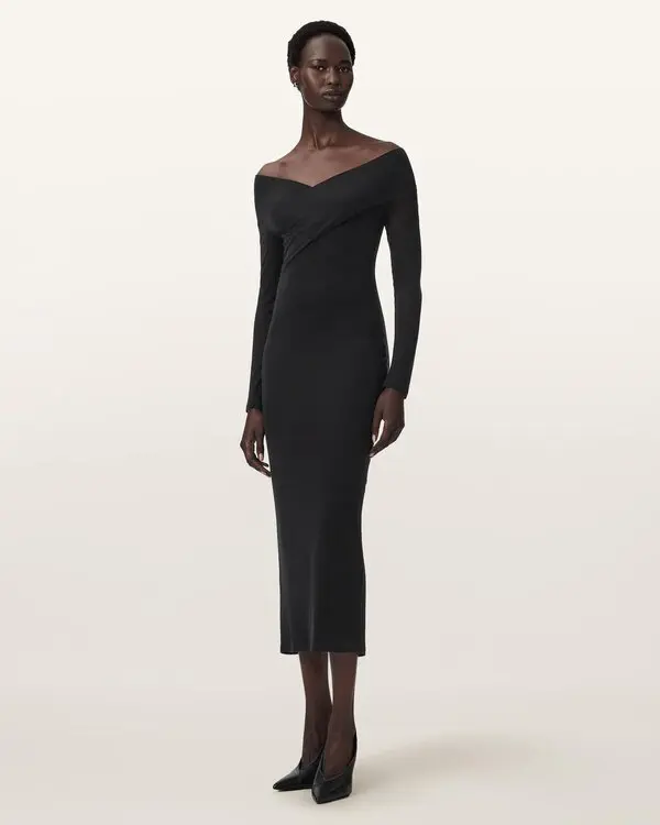 ALLSAINTS Delta Bodycon Jersey Midi Dress - Black