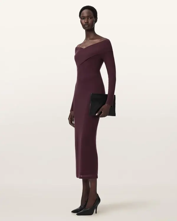 ALLSAINTS Delta Bodycon Jersey Midi Dress - Red