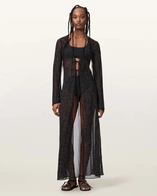 ALLSAINTS Zalia Monochromatic Animal Print Maxi Dress - Black