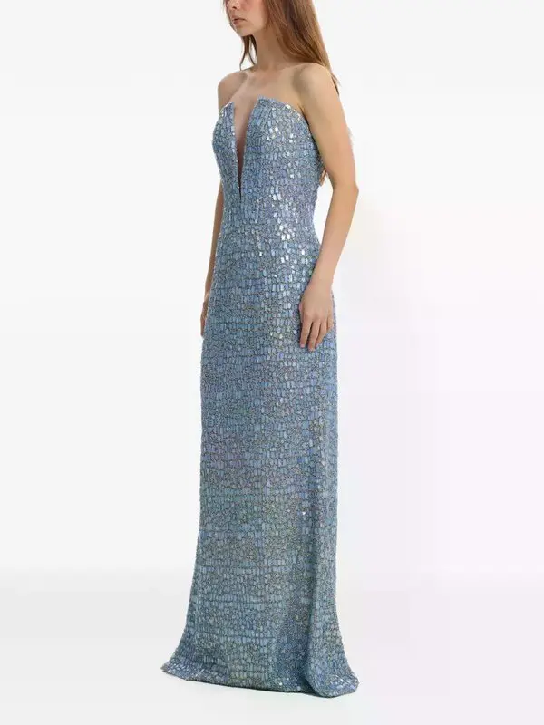 DINA MELWANI Crystal Embellished Mesh Maxi Dress