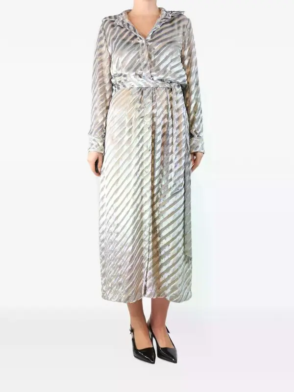 Dries Van Noten Silver Velvet Diagonal Stripe Shirt Dress