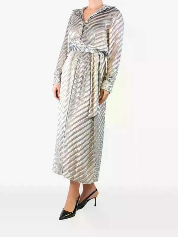 Dries Van Noten Silver Velvet Diagonal Stripe Shirt Dress