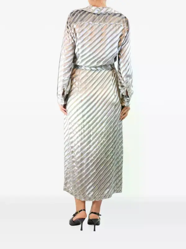 Dries Van Noten Silver Velvet Diagonal Stripe Shirt Dress