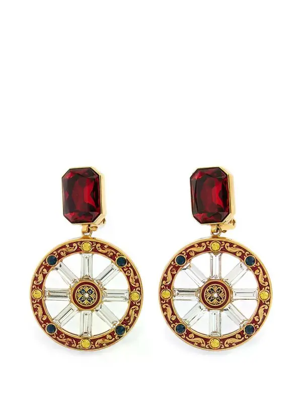 Dolce & Gabbana Tone Crystal Embellished Wheel Drop Earrings - Gold
