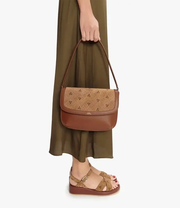A.p.c. Sarah Shoulder Bag In Premium Cowhide Leather With Embossed Logo - Brown