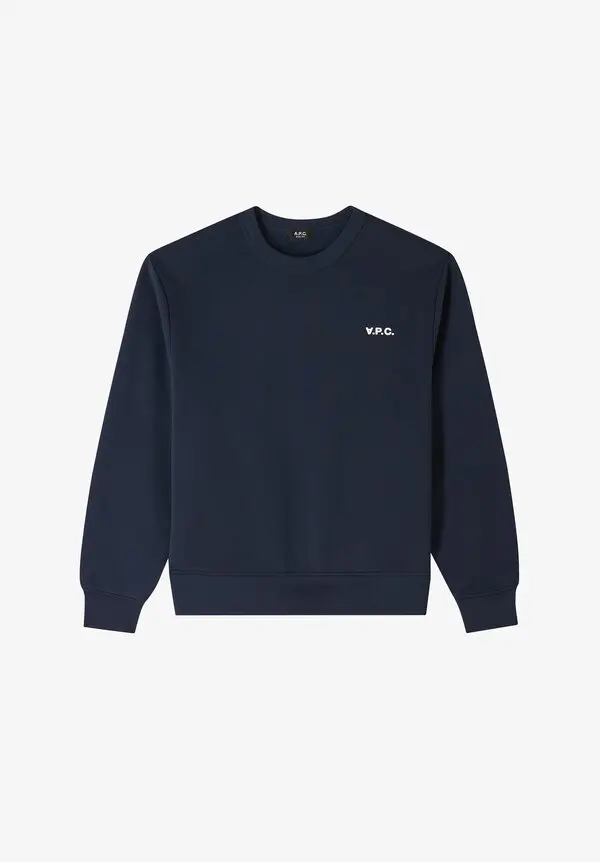 A.p.c. Crewneck Sweatshirt With Flocked Logo - Navy Blue