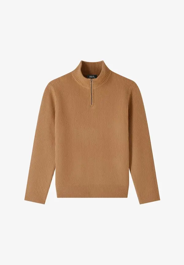 A.p.c. Ribbed Knit Half-zip Sweater - Camel