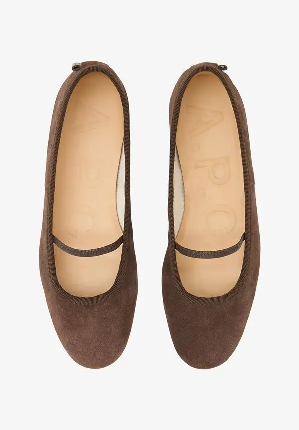 A.p.c. Split Leather Ballet Flats With Instep Strap - Chestnut Brown
