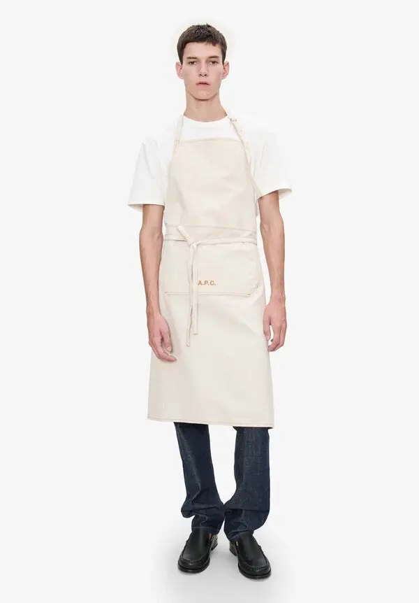 A.p.c. Apron With Embroidered Logo - Beige