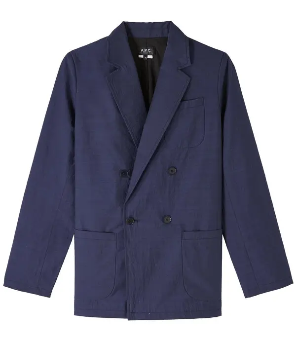A.p.c. Double Breasted Crinkled Jacket - Navy Blue
